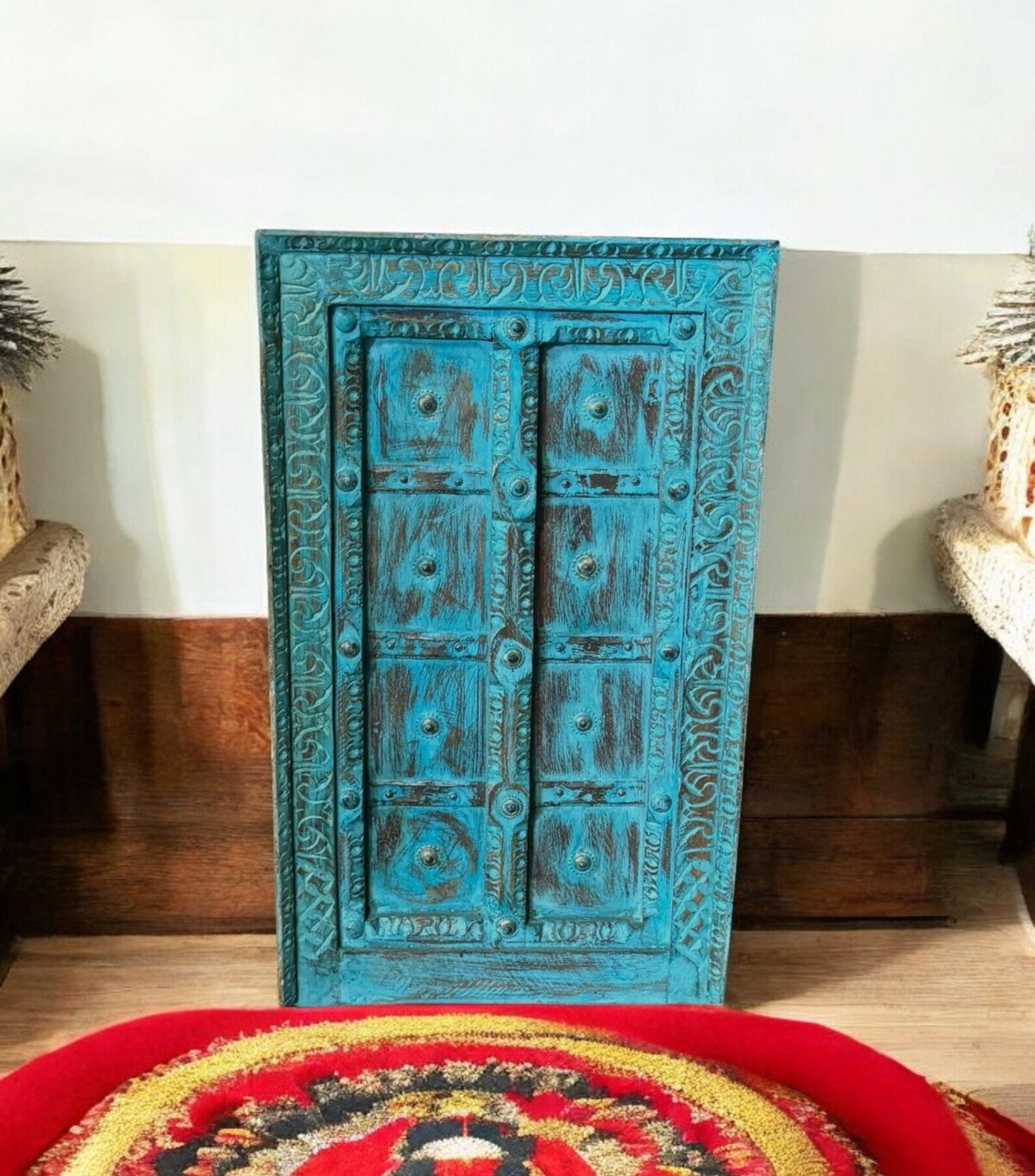 Ethnic Vintage Carved Wood & Brass Work Window/ Handmade Window/window ...