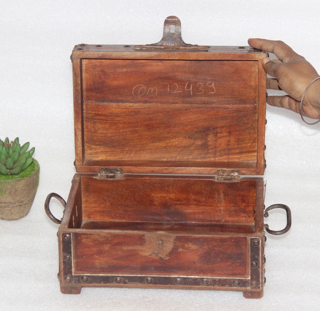 Antique Wooden Engraved Old Storage Box, 1870's Home Decor, Original ...