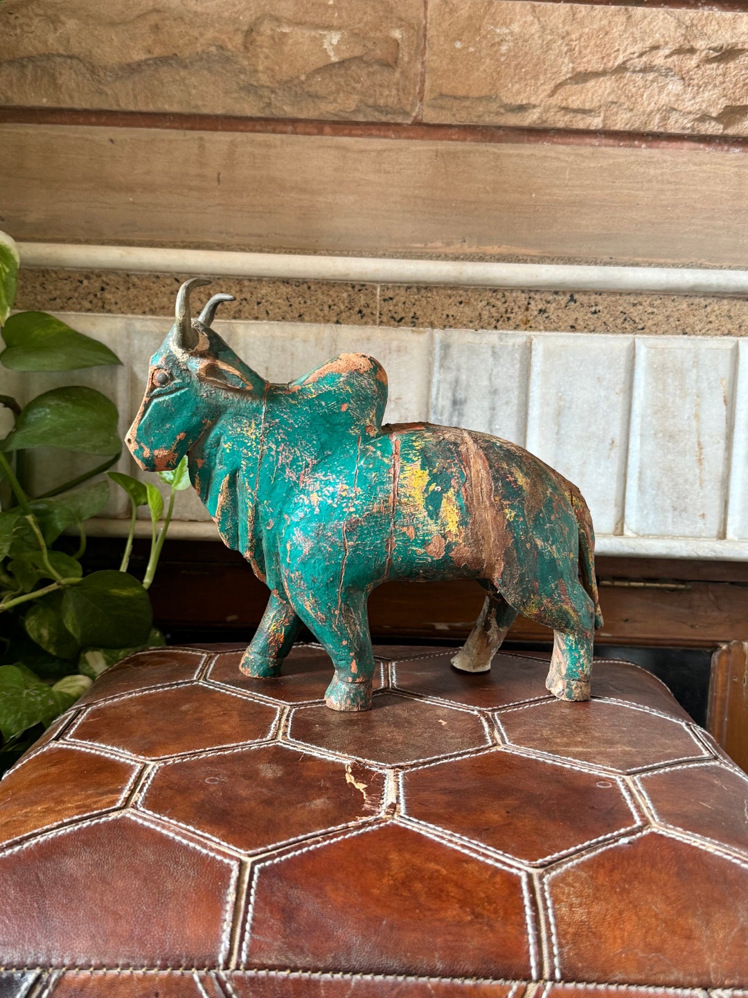 Vintage Wooden Torus, Hand Carved Old Big Bull Nandi Cow Wood Figure ...