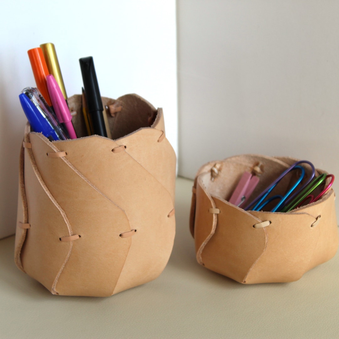 Pen Holder for Desk Unique Office, Little Vases Handmade, Leather ...