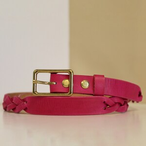 Personalized Pink Leather Belt, Braided Belt for Girls, Custom Belt for ...