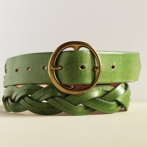 Braided Leather Belt in Green Color, Woven Belts for Casual Style Women ...