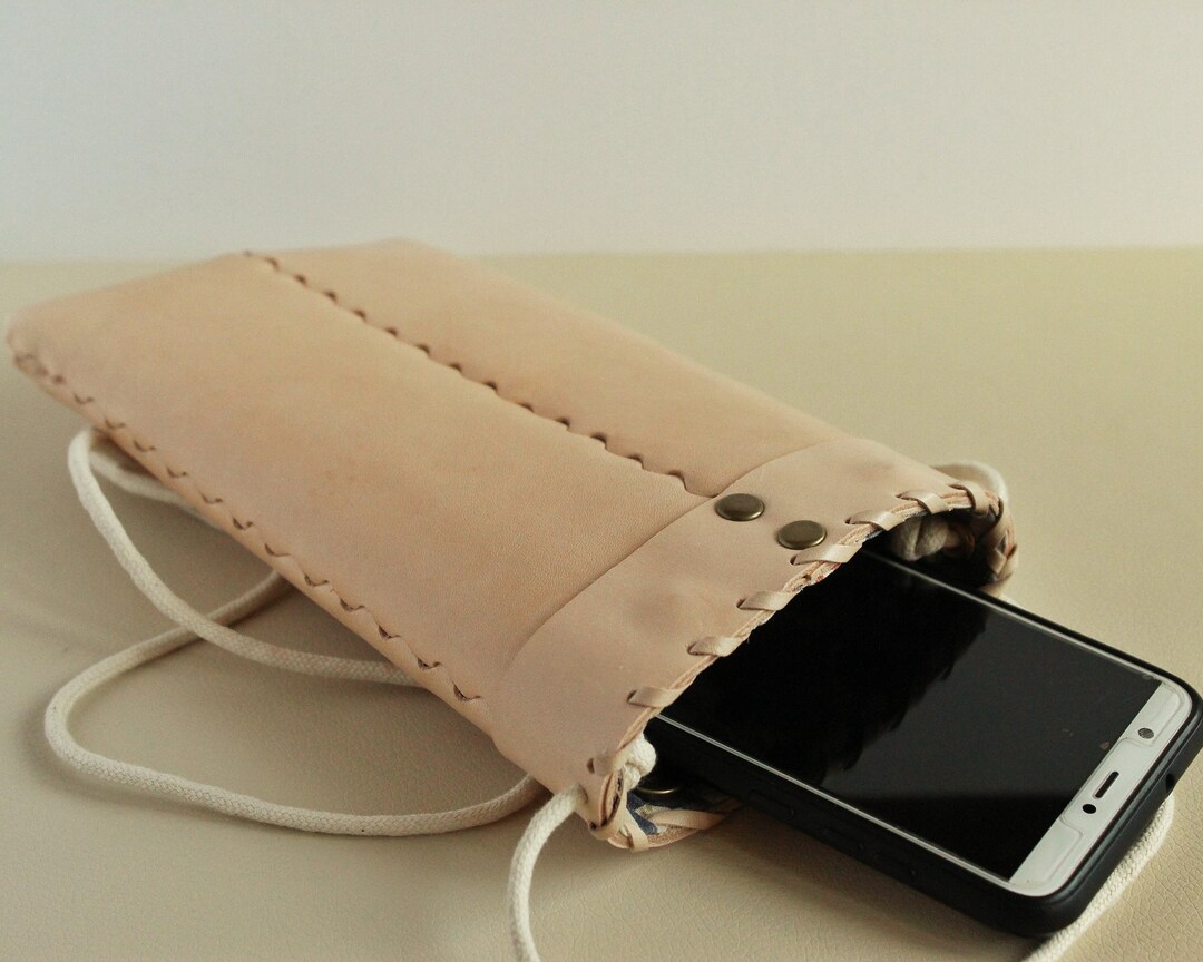 Leather Cell Phone Bag, Drawstring Pouch Phone, iPhone Bag, Smartphone ...