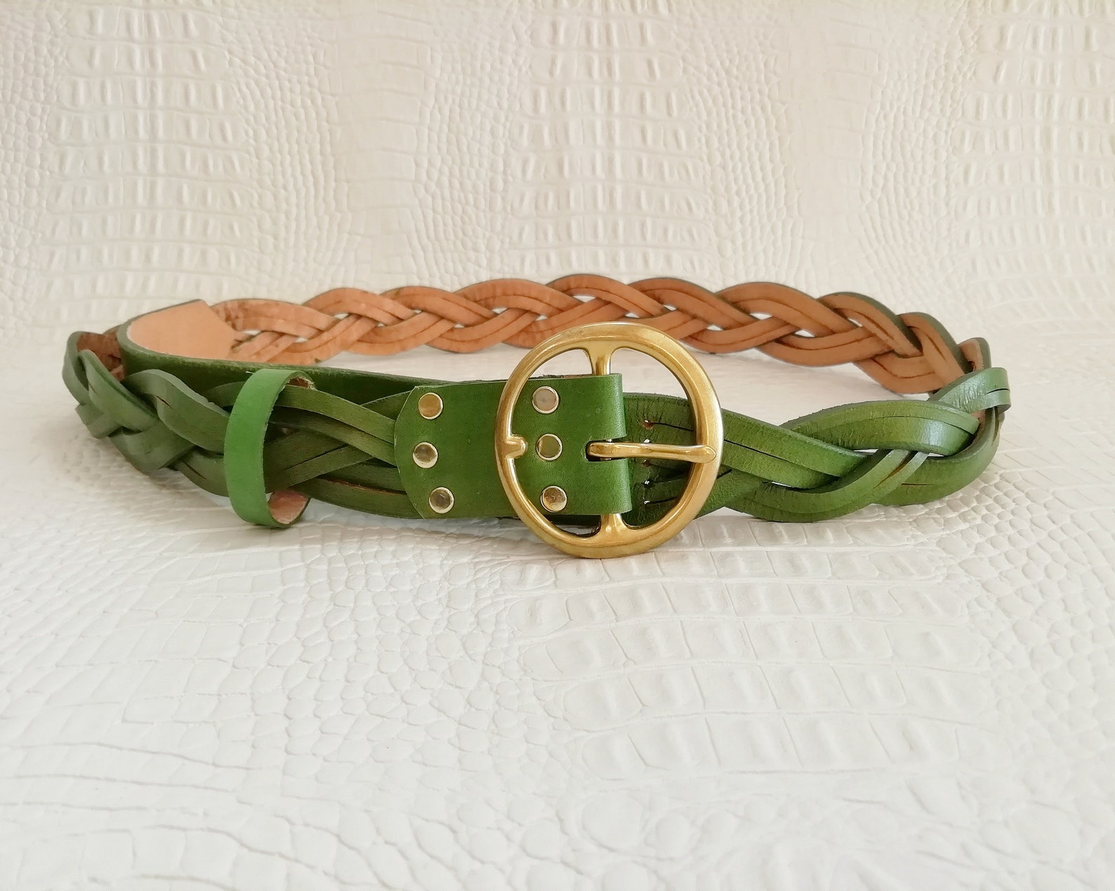 Braided Leather Belt in Green Color Woven Belts for Casual - Etsy