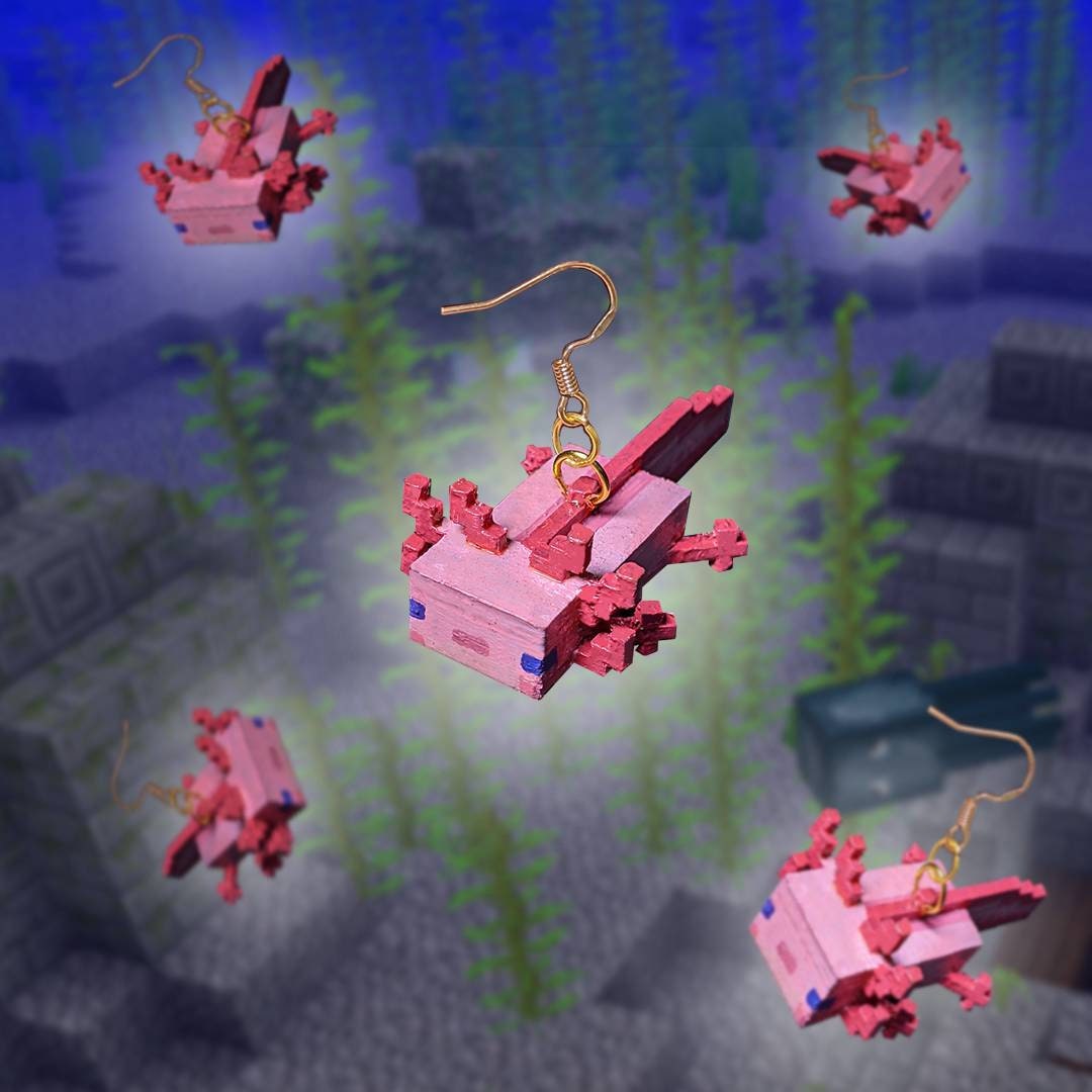 Handmade Minecraft Axolotl Earrings / 3D Printed and Hand Painted ...