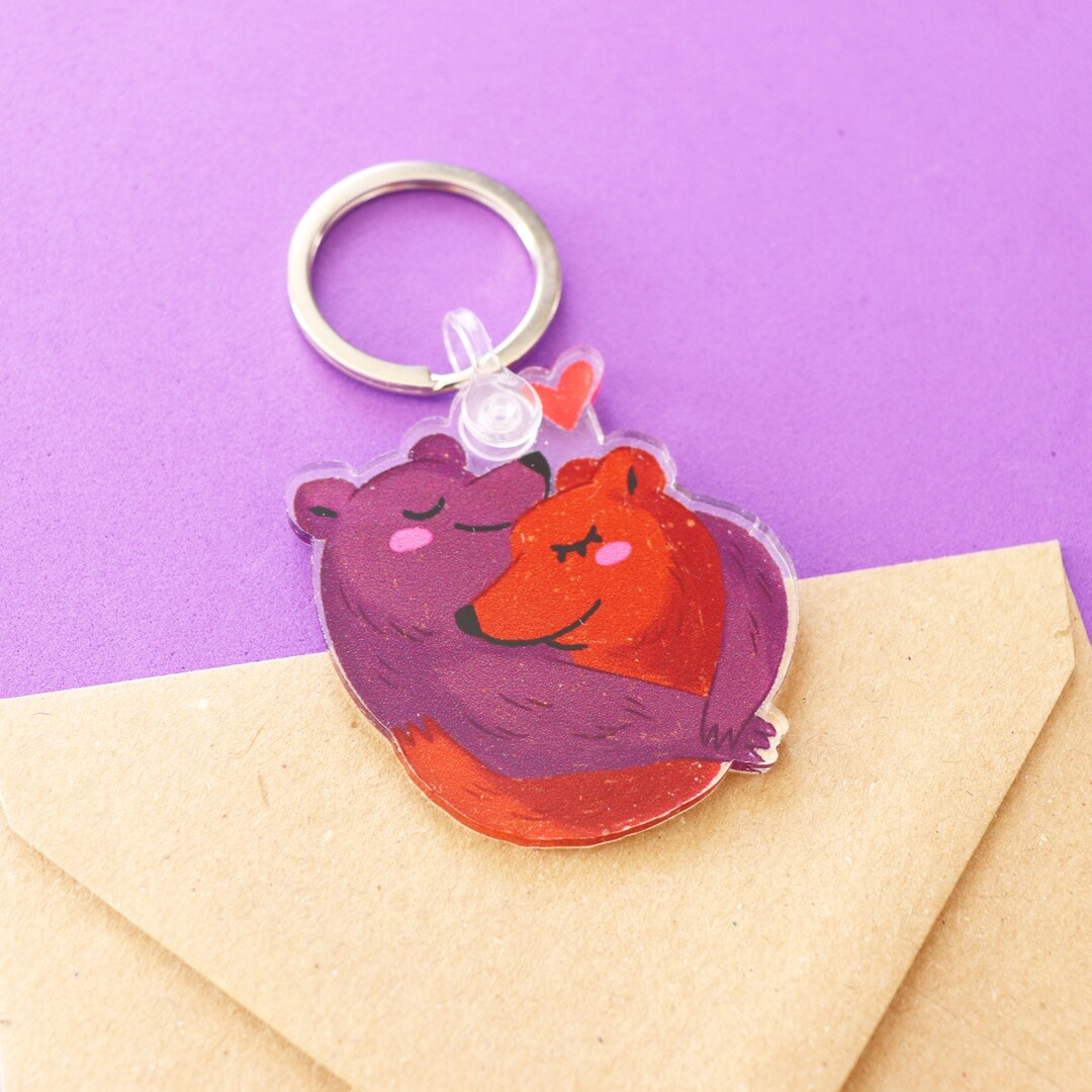 Hugging Bears Keychain Love Breloque Acrylic One-sided Keychain - Etsy