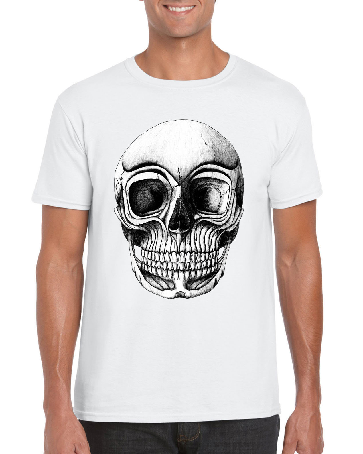 Men's Black and White Biro Inked Skull Short Sleeve - Etsy