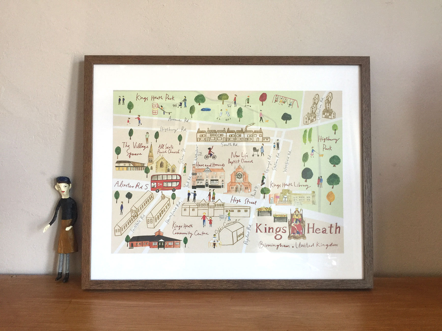 Illustrated Map of Kings Heath, Birmingham, A3 (420x297mm), 350g ...