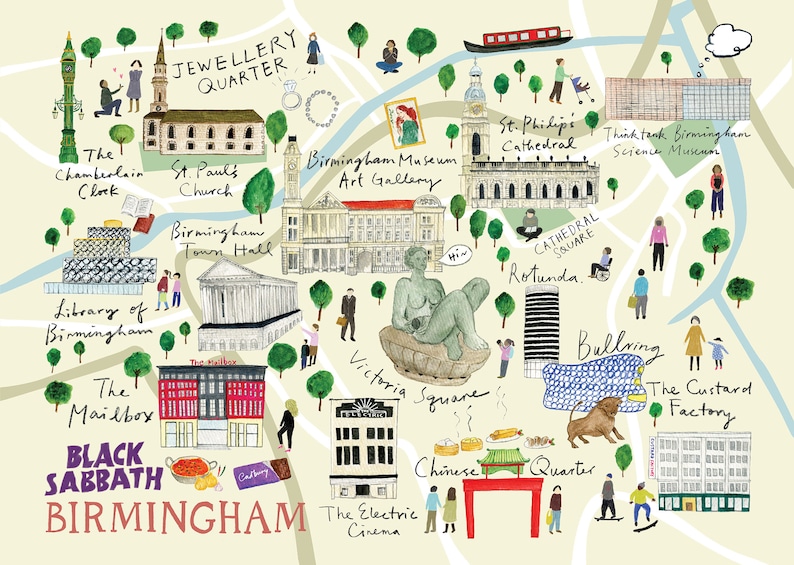 NEW EDITION - Illustrated Map of Birmingham, UK City, A3 420 X 297mm - Etsy