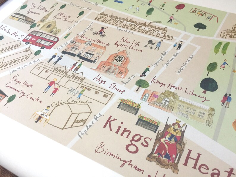 Illustrated Map of Kings Heath, Birmingham, A3 (420x297mm), 350g ...