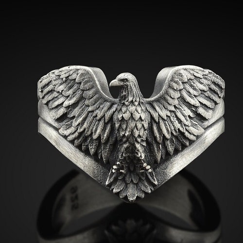 Winged Falcon Handmade Sterling Silver Men Ring Wild Bird - Etsy