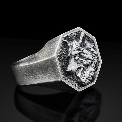 Alpha Wolf Signet Man Ring Handmade Silver Wolf Men Ring 925 - Etsy