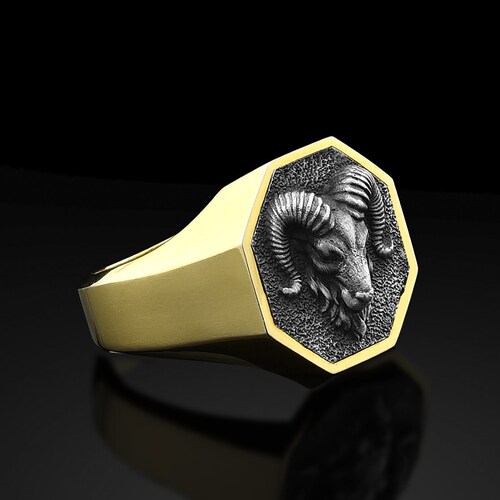 Ram Head Signet Silver Men's Ring Blue Lapis Lazuli - Etsy