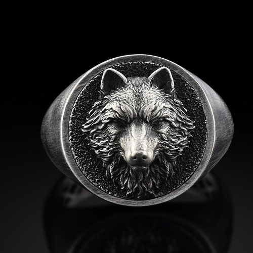 Handmade Wolf Sterling Silver Men's Signet Ring Wild Wolf | Etsy