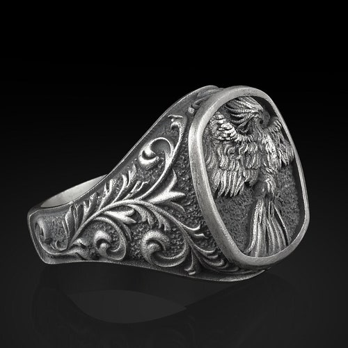 Immortal Phoenix Bird Signet Ring Sterling Silver Square - Etsy