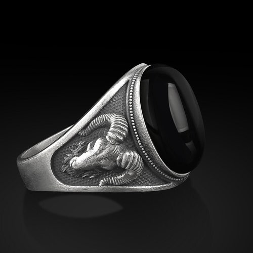 Ram Head Signet Silver Men's Ring Blue Lapis Lazuli - Etsy