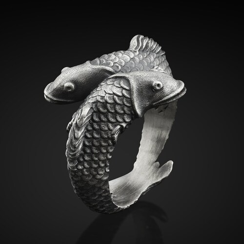Pisces Fish Handmade Sterling Silver Men Ring Fish Animal - Etsy
