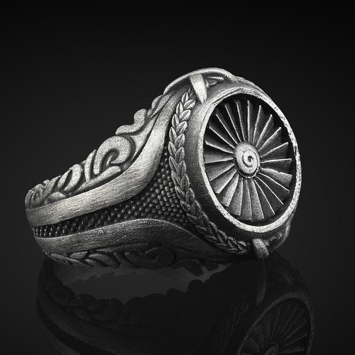 Plane Turbine Handmade Sterling Silver Men Signet Ring - Etsy