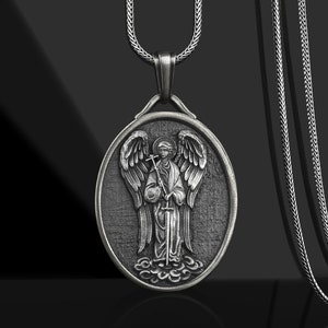 Archangel Raphael Silver Oval Medal Customizable Necklace | Etsy