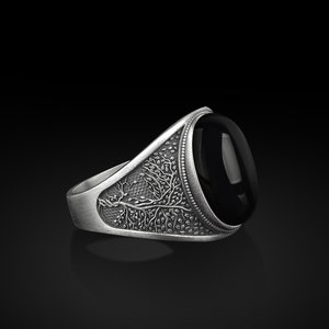 Tree of Life Silver Man Ring Black Onyx Signet Silver - Etsy