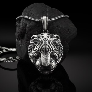 Tiger Head Silver Men Necklace Angry Tiger Men Pendant Wild - Etsy