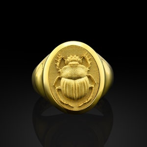 14K Gold Scarab Man Ring Oval Signet Men's Scarab 10K - Etsy