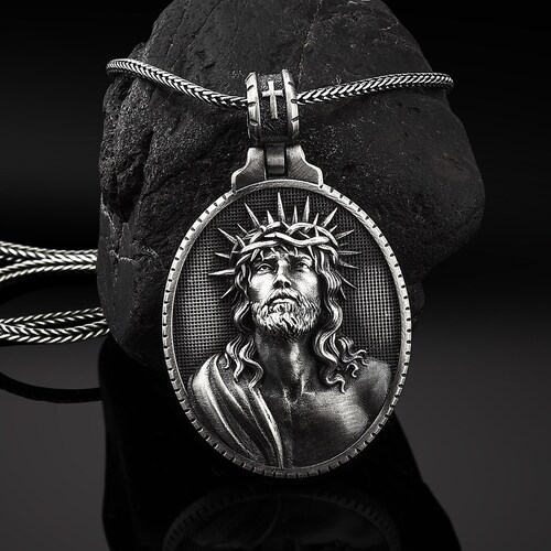 Silver Christian Jesus Mens Necklace Christ Jesus Pendant | Etsy