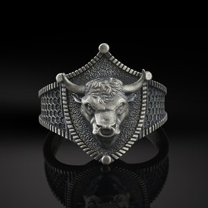 Bull Head Mens Ring Silver Bull Ring Silver Shield Mens | Etsy