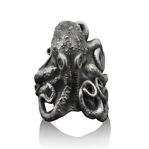 Octopus Handmade Sterling Silver Men Ring, Octopi Animal Biker Ring ...