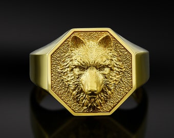 18k Gold Wolf Ring | Etsy