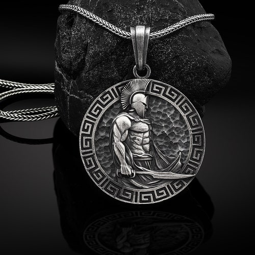 Silver Sparta Men Necklace Spartan Warrior Pendant Gladiator - Etsy