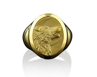 14k Gold Wolf Ring | Etsy
