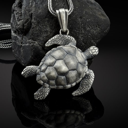Sterling Silver Handmade Sea Turtle Necklace Big Turtle Men | Etsy