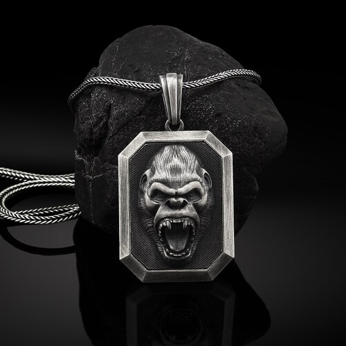 Sterling Silver African Gorilla Necklace Handmade Angry | Etsy