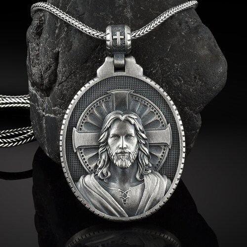 Silver Jesus Mens Necklace Christ Jesus Solid Silver Man - Etsy