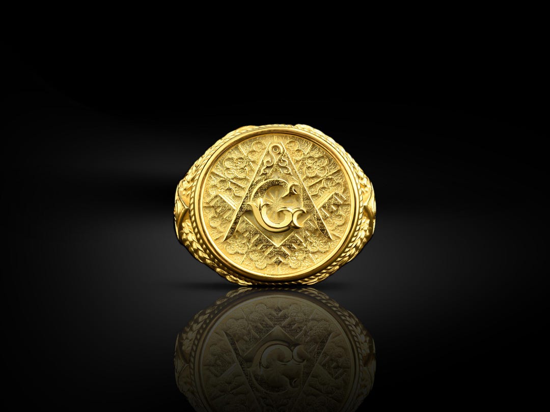 Masonic Signet Ring in 14k Gold, Master Mason Ring for Dad, Freemason ...