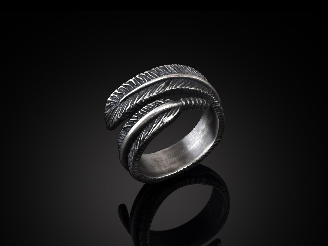 Silver Feather Ring, Sterling Silver Men Jewelry, Oxidized Feather Ring ...