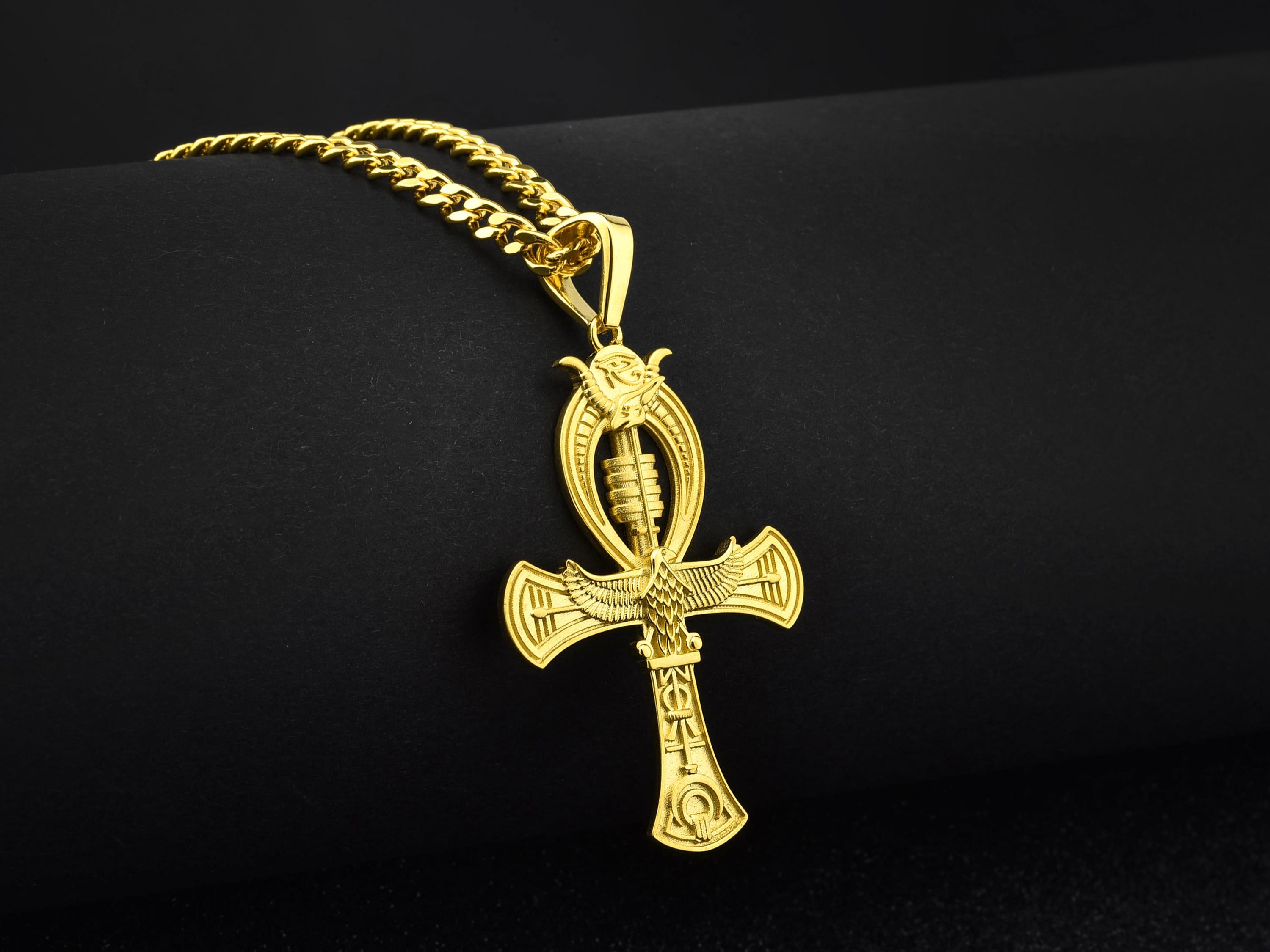 Custom Engraved 14k Gold Ankh Egyptian Men Necklace, 10k Egyptian Cross ...