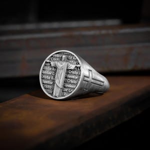 Cristo Redentor Signet Christian Silver Mens Rings, 925 Silver ...
