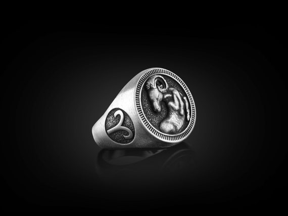 Aries Zodiac Signet Ring for Men Male Pinky Ring With - Etsy