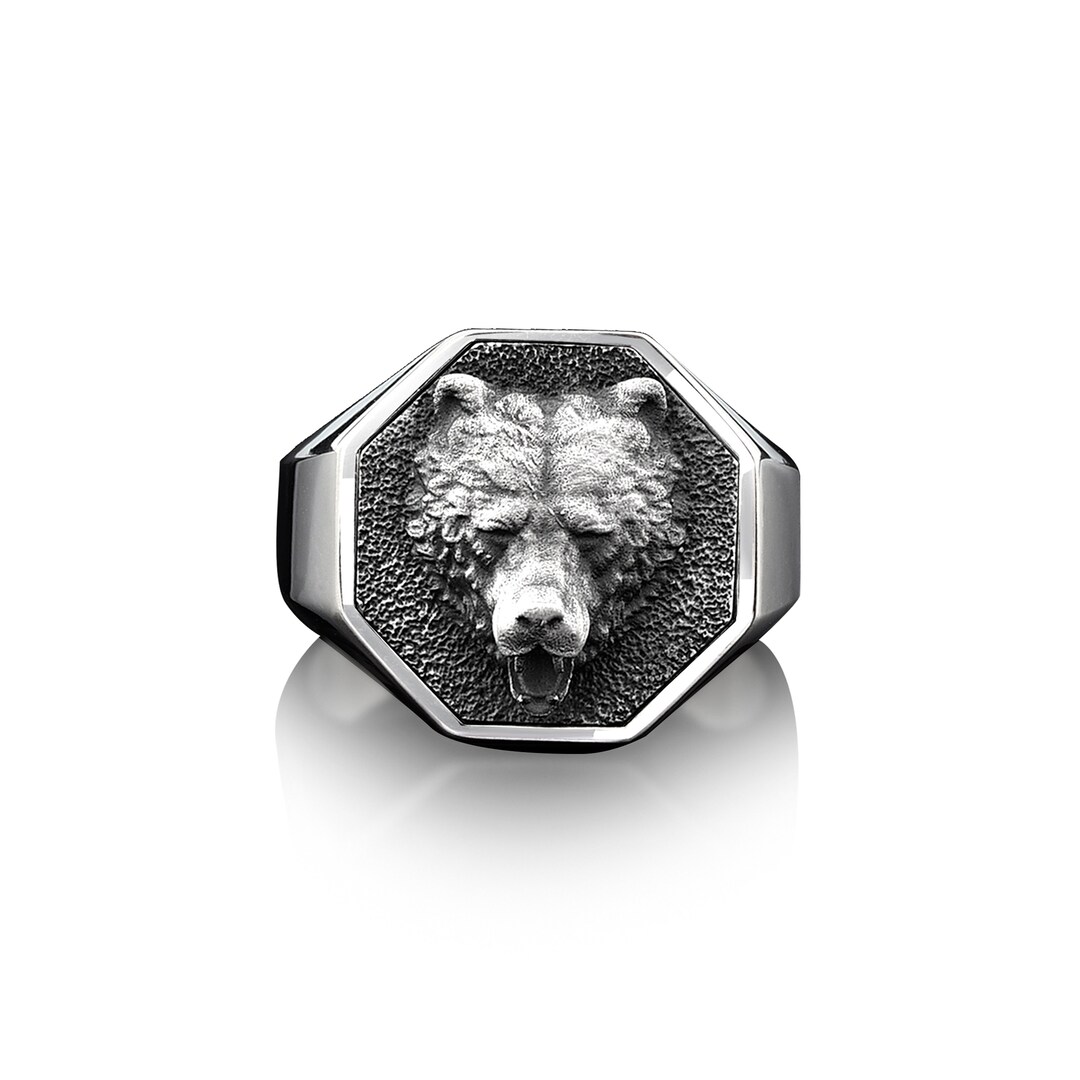 Silver Viking Signet Bear Ring 925 Silver Handmade Bear - Etsy
