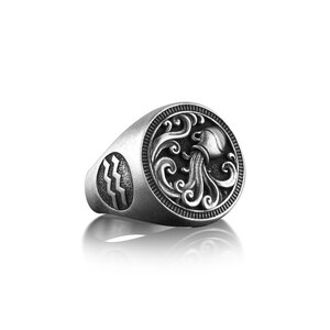 Aquarius Zodiac Sign Pinky Silver Ring for Men, Zodiac Pinky Signet ...