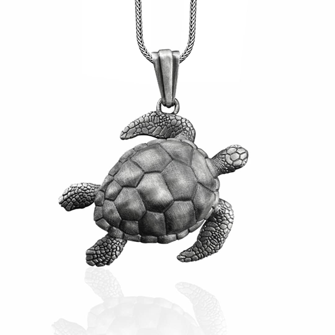 Sterling Silver Handmade Sea Turtle Necklace, Big Turtle Men Pendant ...