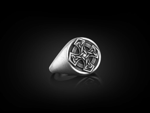 Celtic Cross Pinky Signet Ring for Men Oxidized Celtic - Etsy