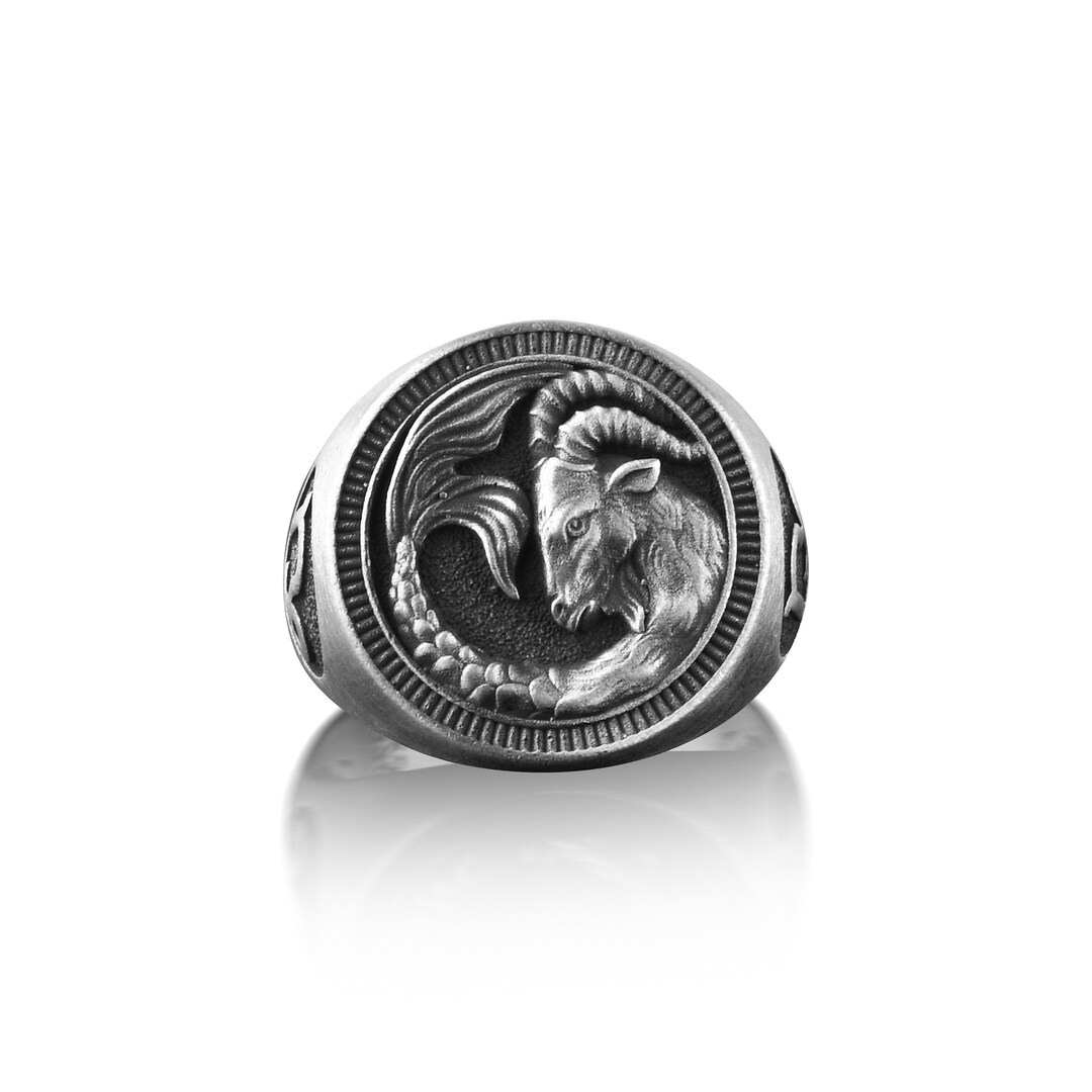 Capricorn Engraved Zodiac Sign Ring for Men in Sterling Silver ...