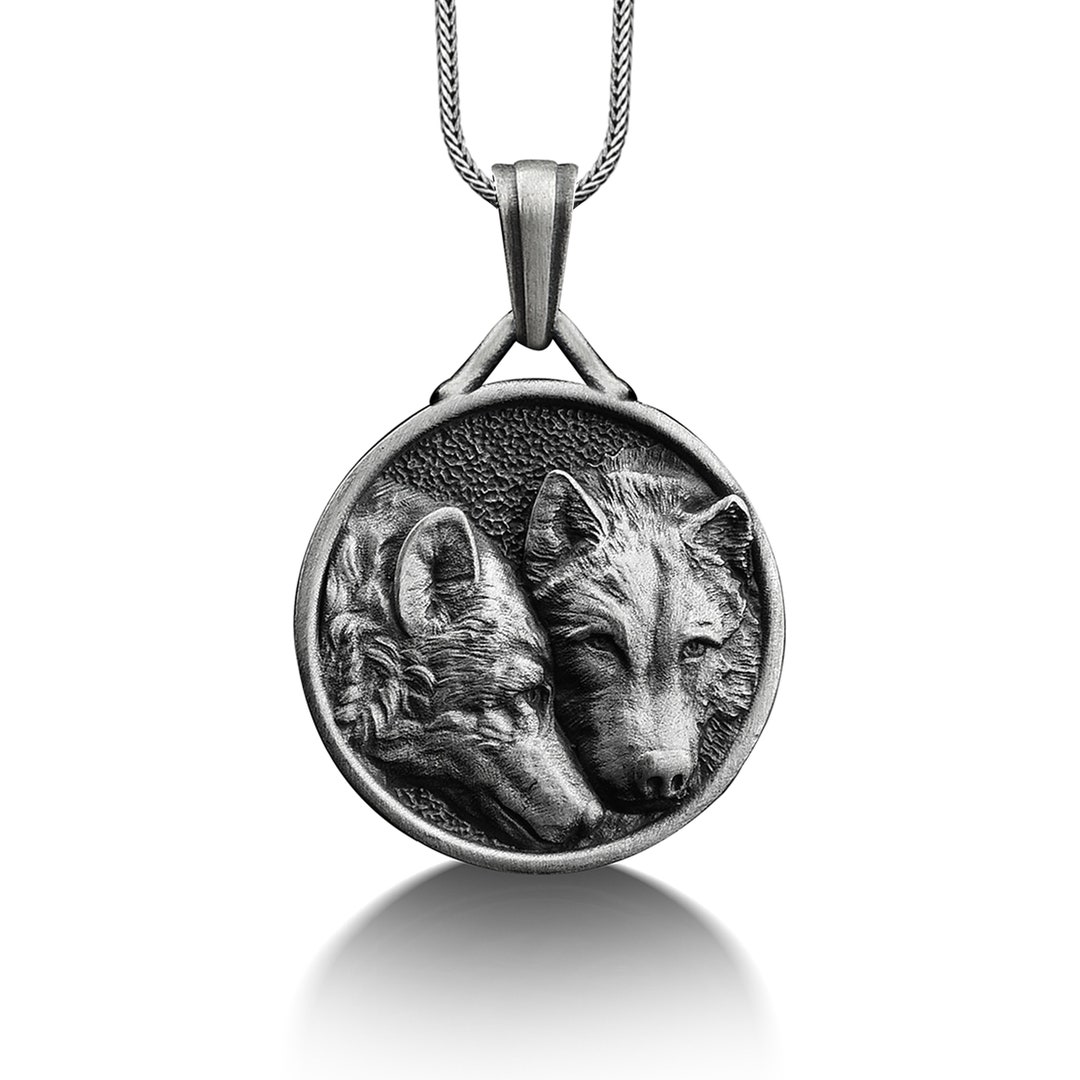 Wolf Family Personalized Necklace, 925 Sterling Silver Engraved ...