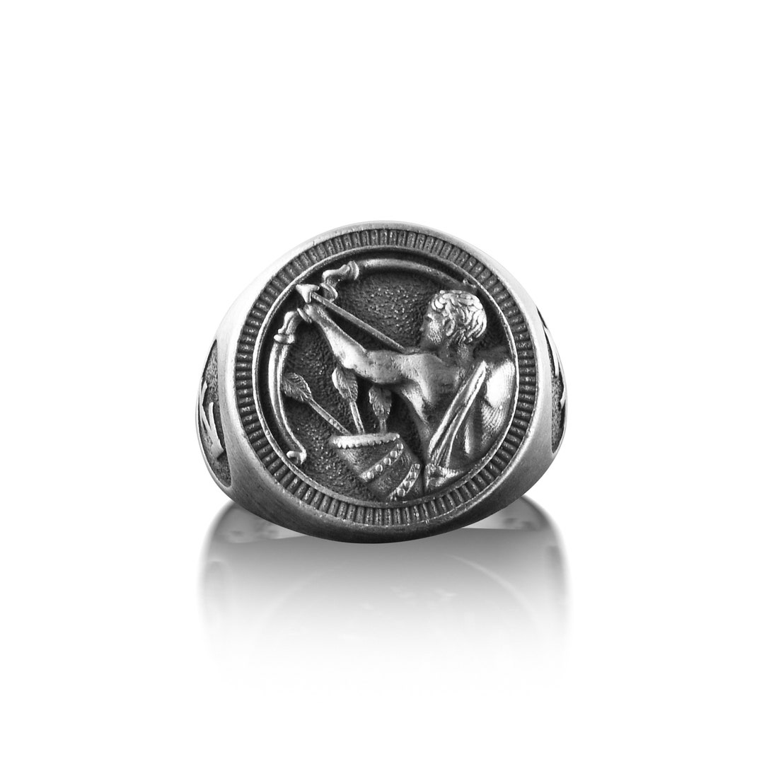 Sagittarius Pinky Signet Ring for Men, Zodiac Sign Signet Ring in Oxidized Silver, Horoscope ...