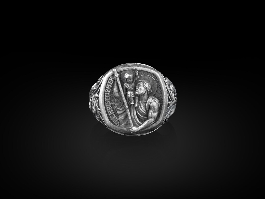 Saint Christopher Ring for Men in Silver, Christian Signet Ring ...