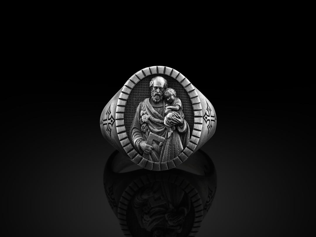 Handmade Christan Saint Joseph Signet Ring for Men, Sterling Silver ...