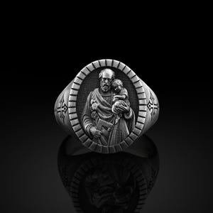 Handmade Christan Saint Joseph Signet Ring for Men, Sterling Silver ...